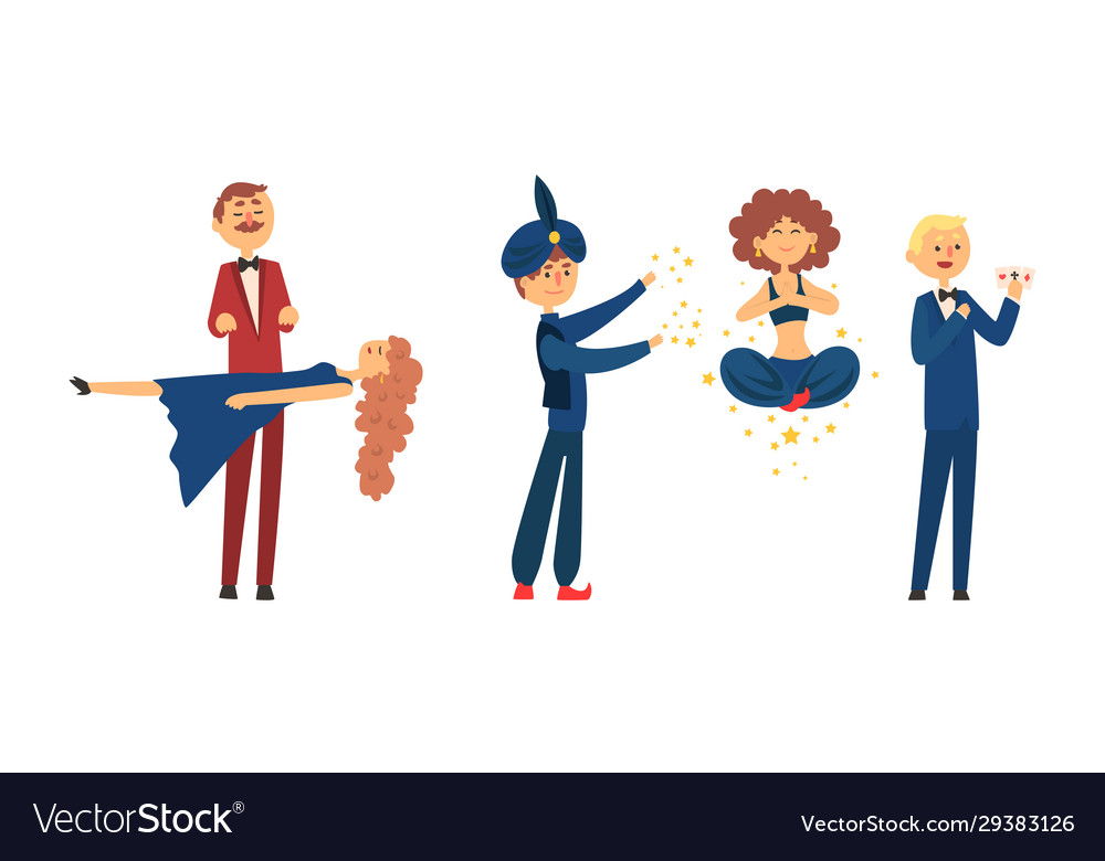 Magicians performing tricks set circus artists Vector Image Magicians performing tricks set circus artists Vector Image