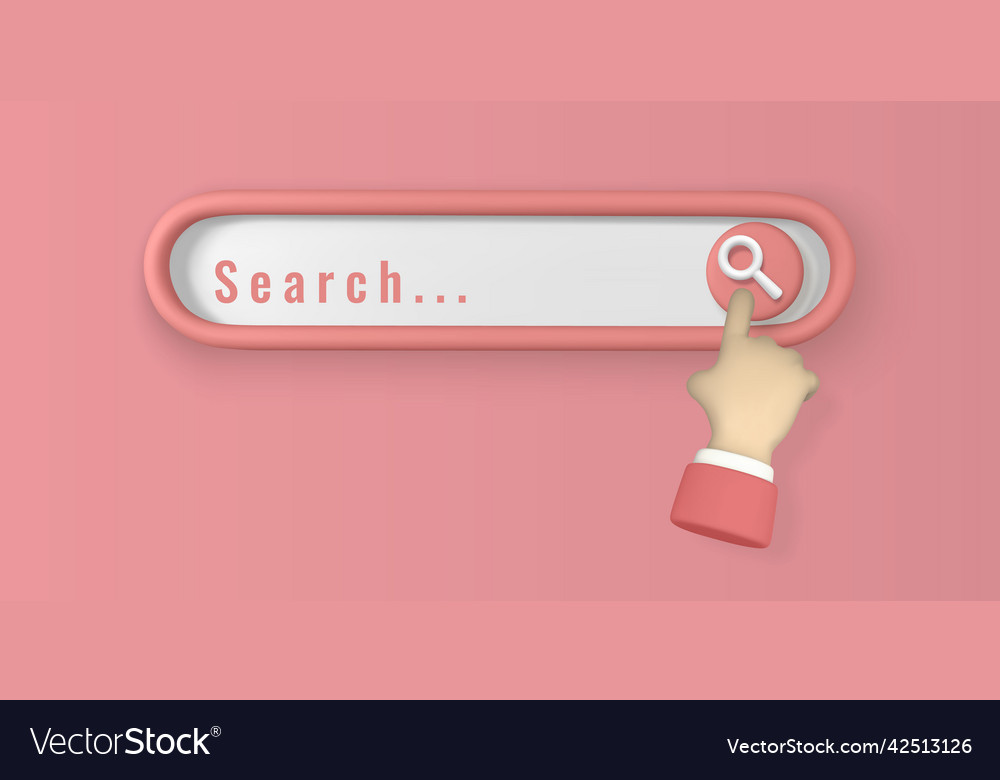 Realistic 3d search bar design element with hand Vector Image