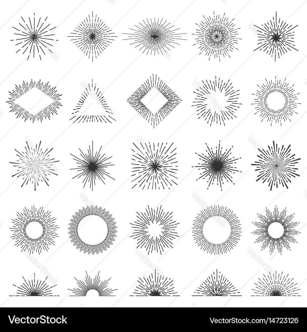 Set of 25 line light rays sunburst Royalty Free Vector Image