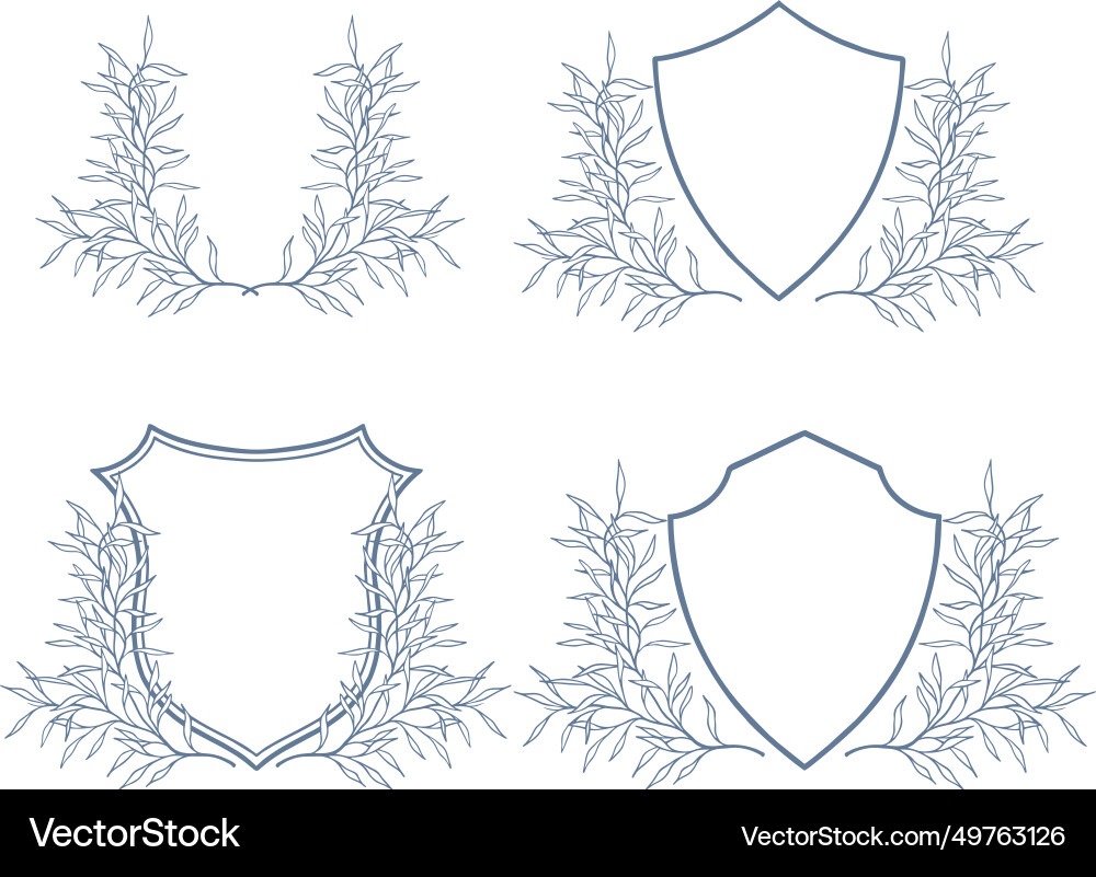 Set vintage leaves wreath wedding crest template Vector Image