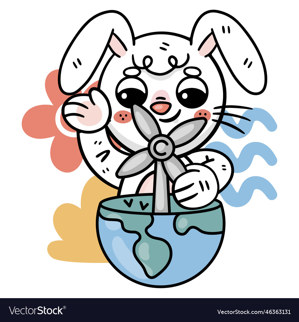 Earth day stickers set with bunny Royalty Free Vector Image