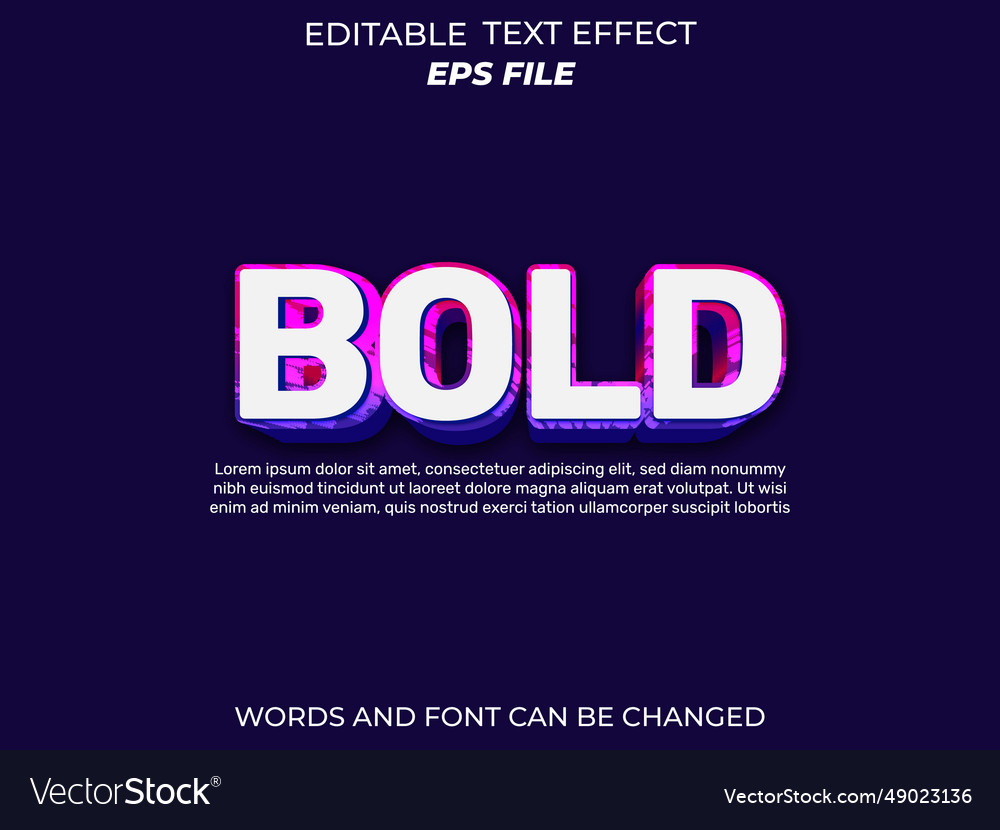 Bold text effect font editable typography 3d Vector Image