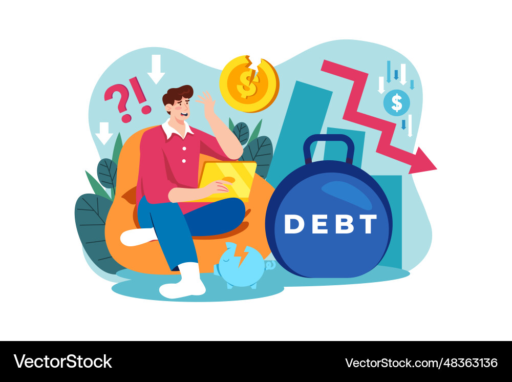 Businessman with huge debt concept a flat Vector Image