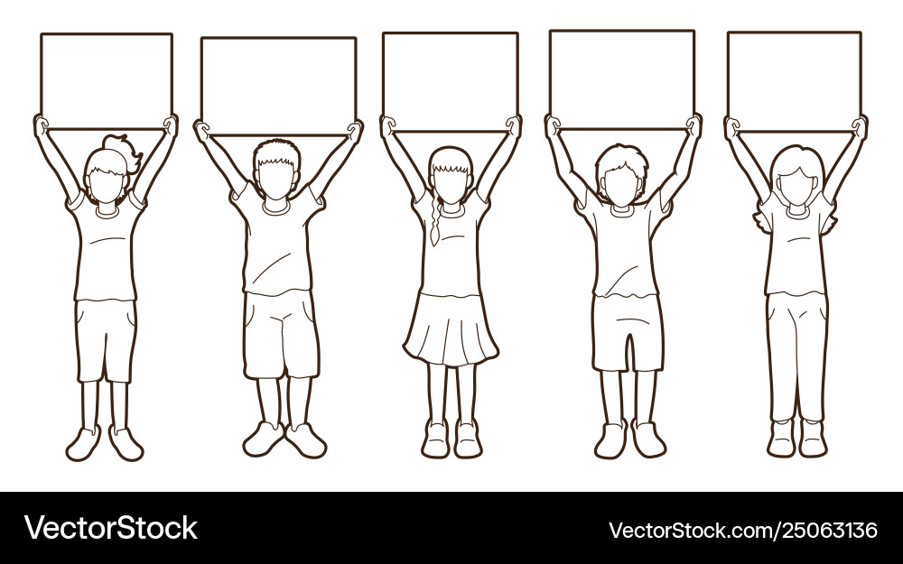 Children with sign board graphic Royalty Free Vector Image