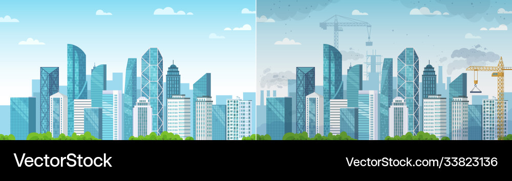 Clean and polluted city pollution and environment Vector Image