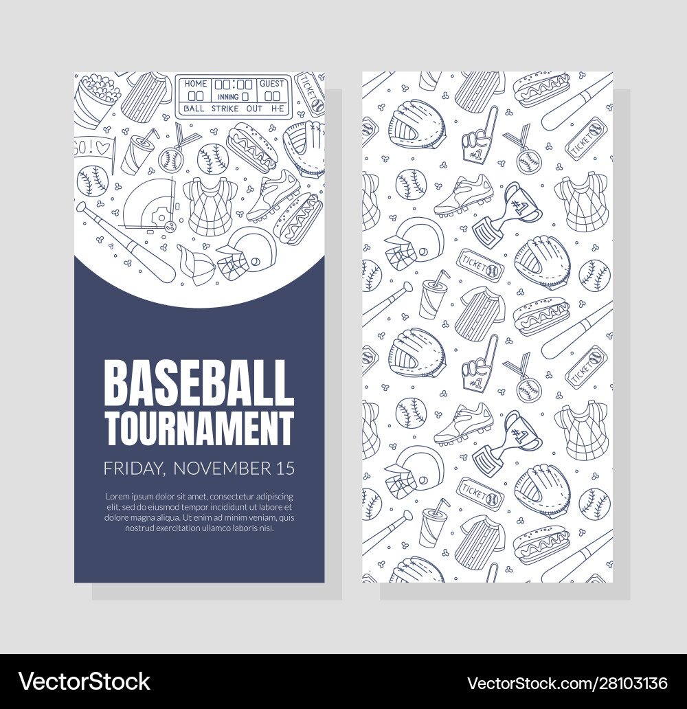 Hand drawn baseball symbols used in two Royalty Free Vector