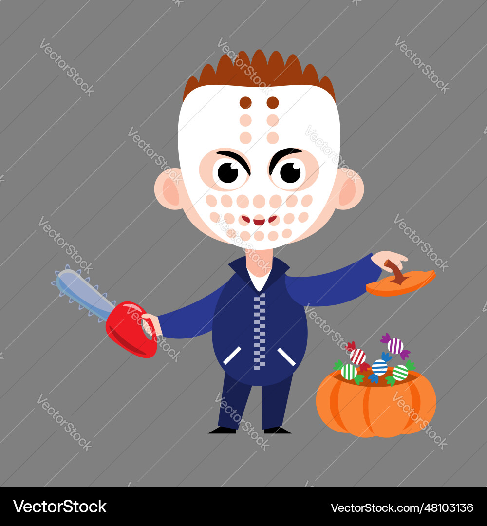 Murderer hold chainsaw cute halloween cartoon Vector Image
