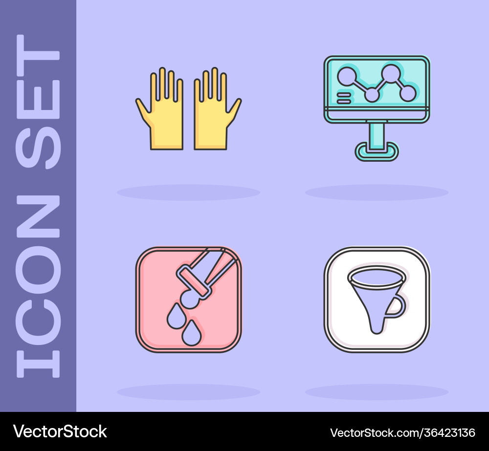 Set funnel or filter medical rubber gloves test Vector Image