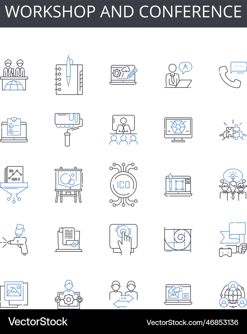 Workshop and conference line icons collection Vector Image