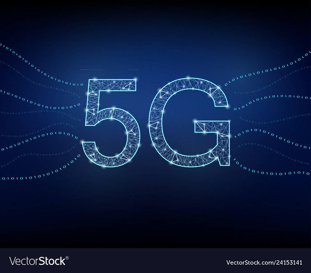 5g background with polygon mesh binary codes Vector Image