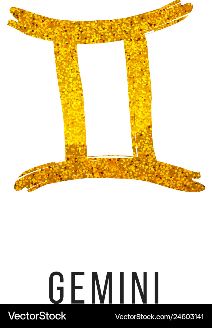 Gemini gold glitter zodiac sign Royalty Free Vector Image