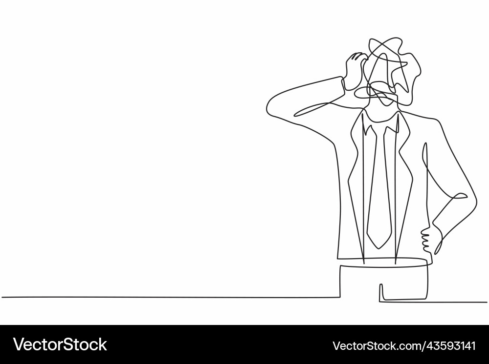 Single one line drawing businessman with round Vector Image