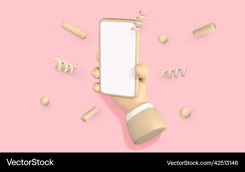 3d cute cartoon character hand holding mobile Vector Image
