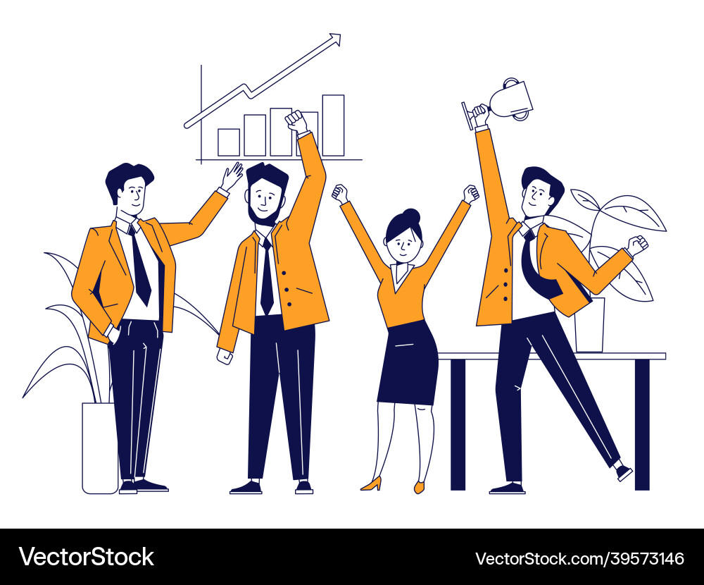 Business team with trophy success winning group Vector Image