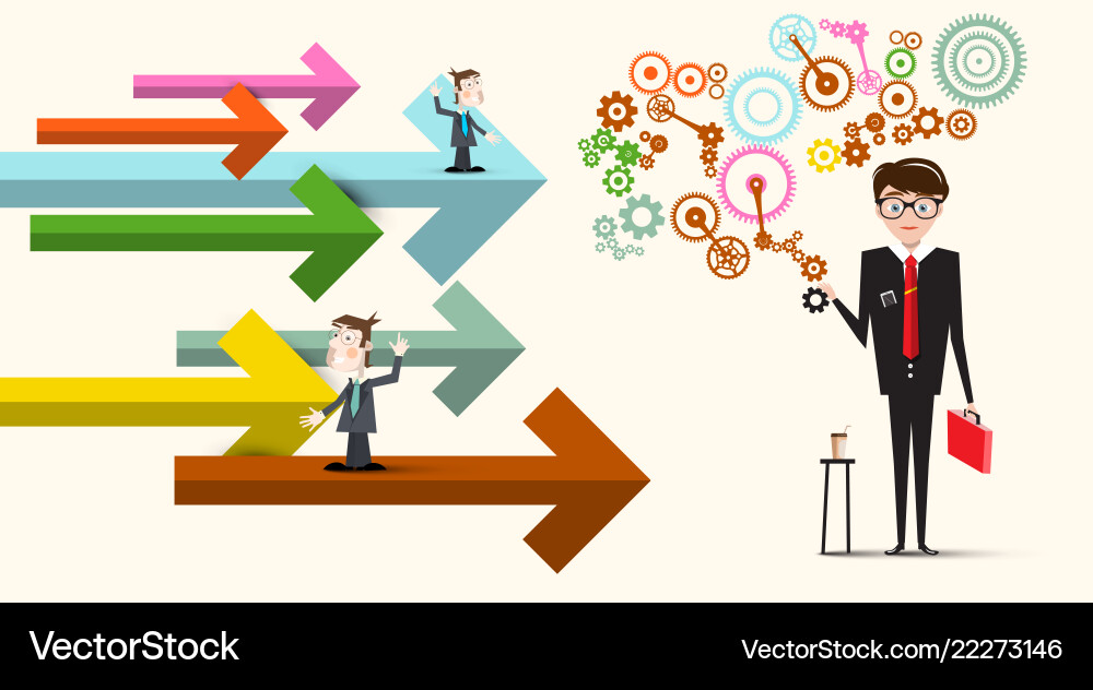 Businessmen with arrows and cogs time success Vector Image