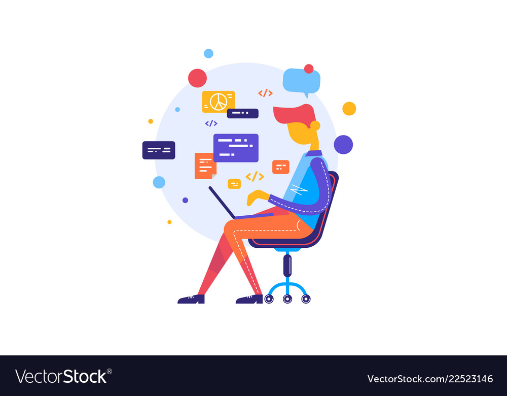 Code concept of student using laptops Royalty Free Vector