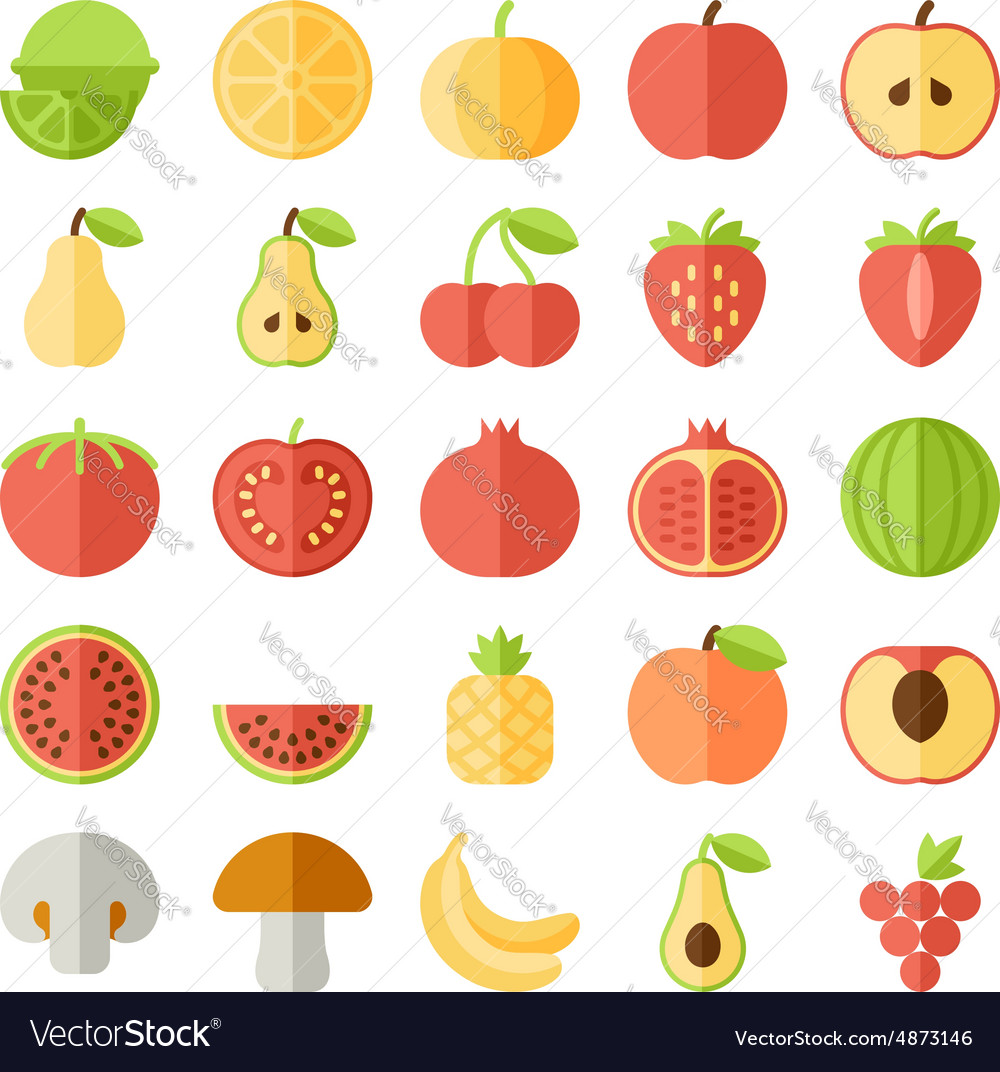 Fruit flat icon set Royalty Free Vector Image - VectorStock