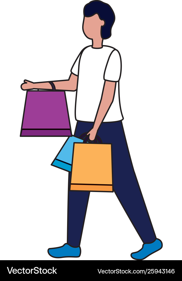 Man character shopping bags Royalty Free Vector Image