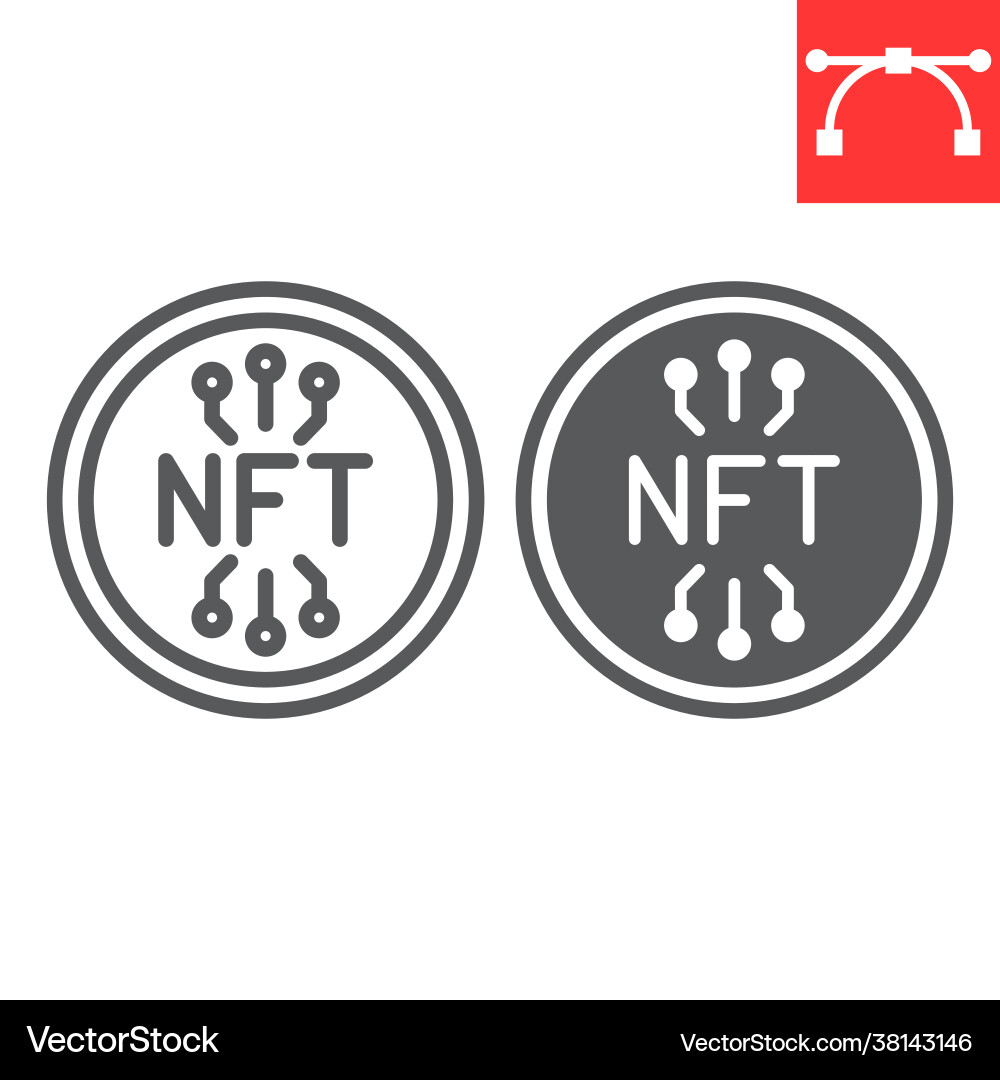Nft coin line and glyph icon unique token Vector Image