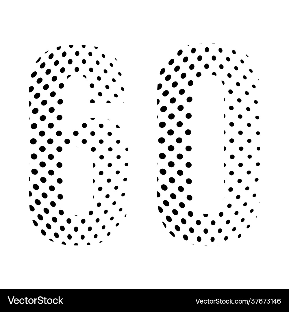 Number sixty 60 in halftone dotted isolated Vector Image