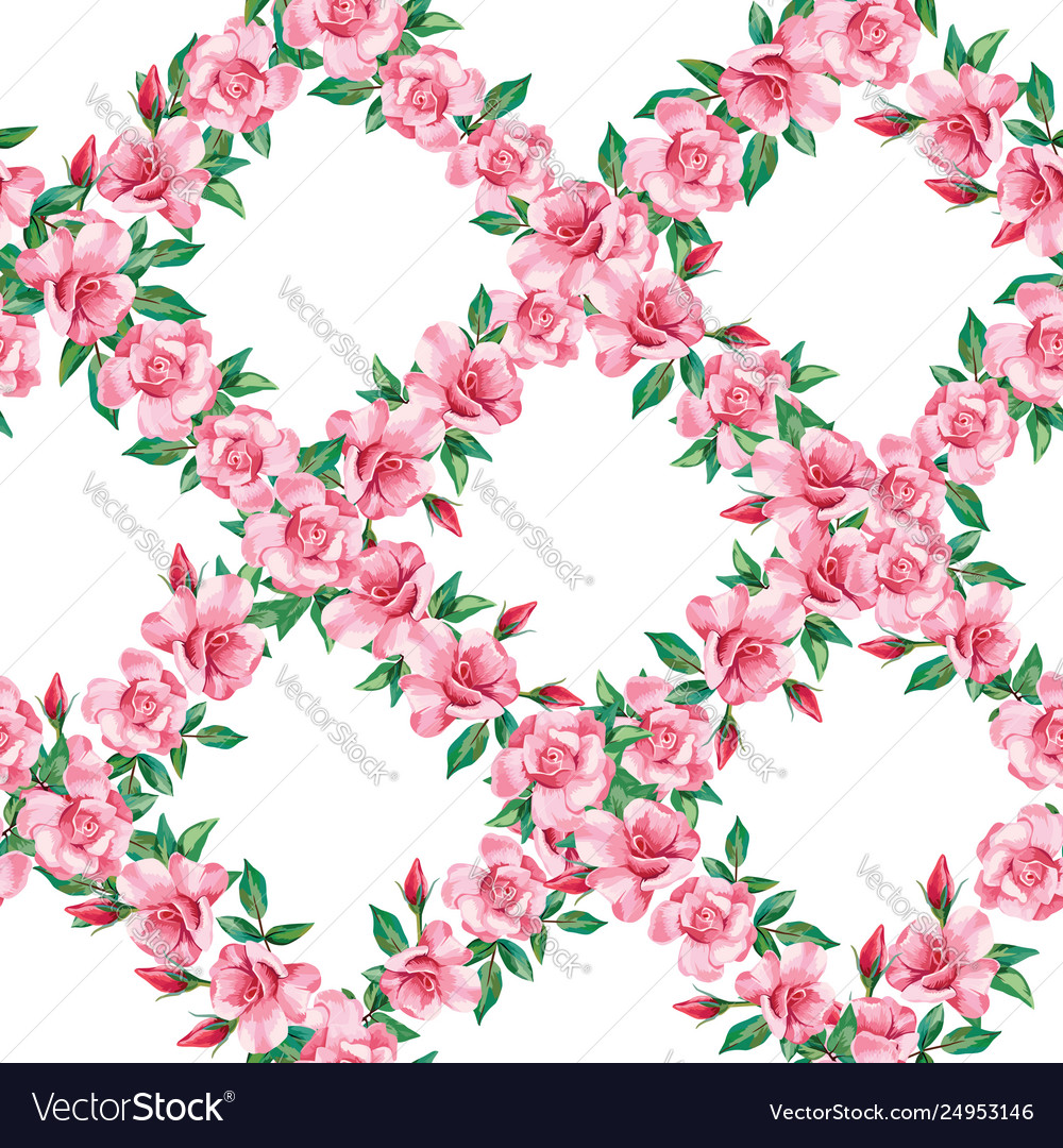 Rose grid seamless pattern white background Vector Image