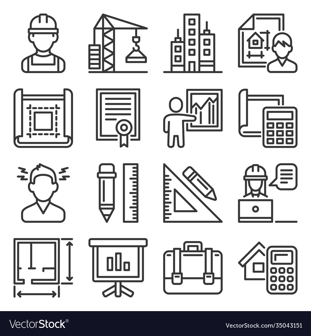 Architecture and project construction icons set Vector Image