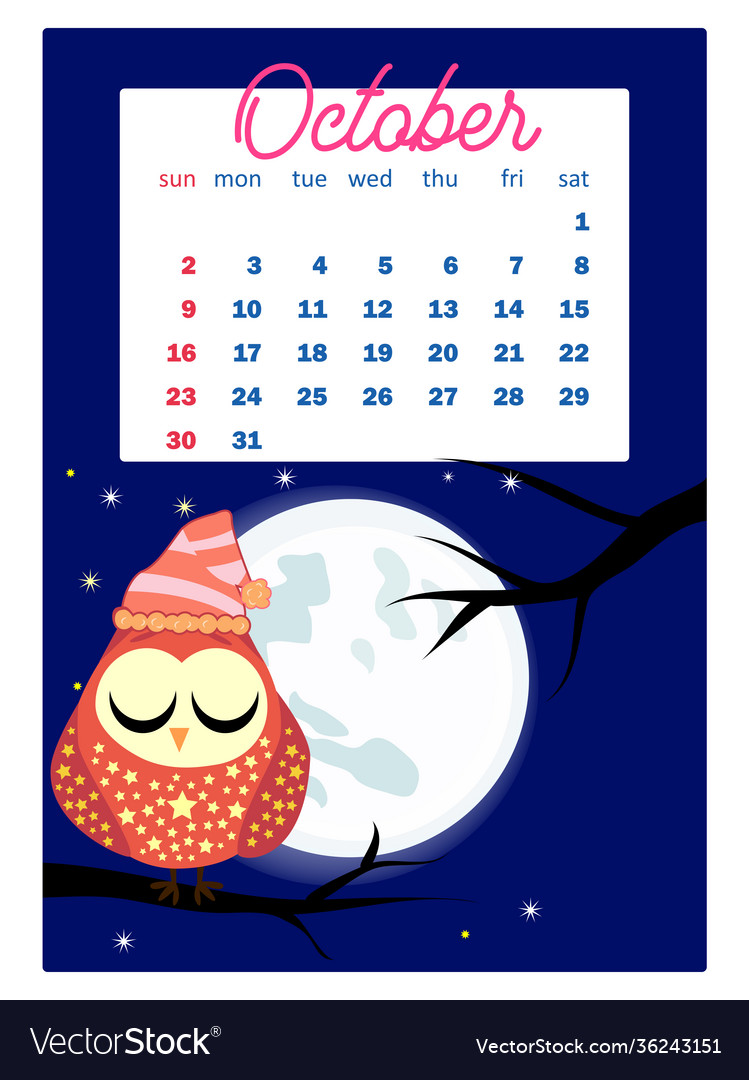 Calendar 2022 cute owls and birds for every month Vector Image