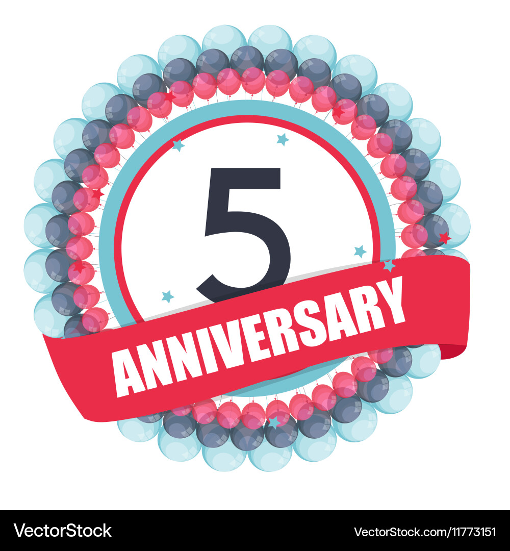 Cute template 5 years anniversary with balloons Vector Image