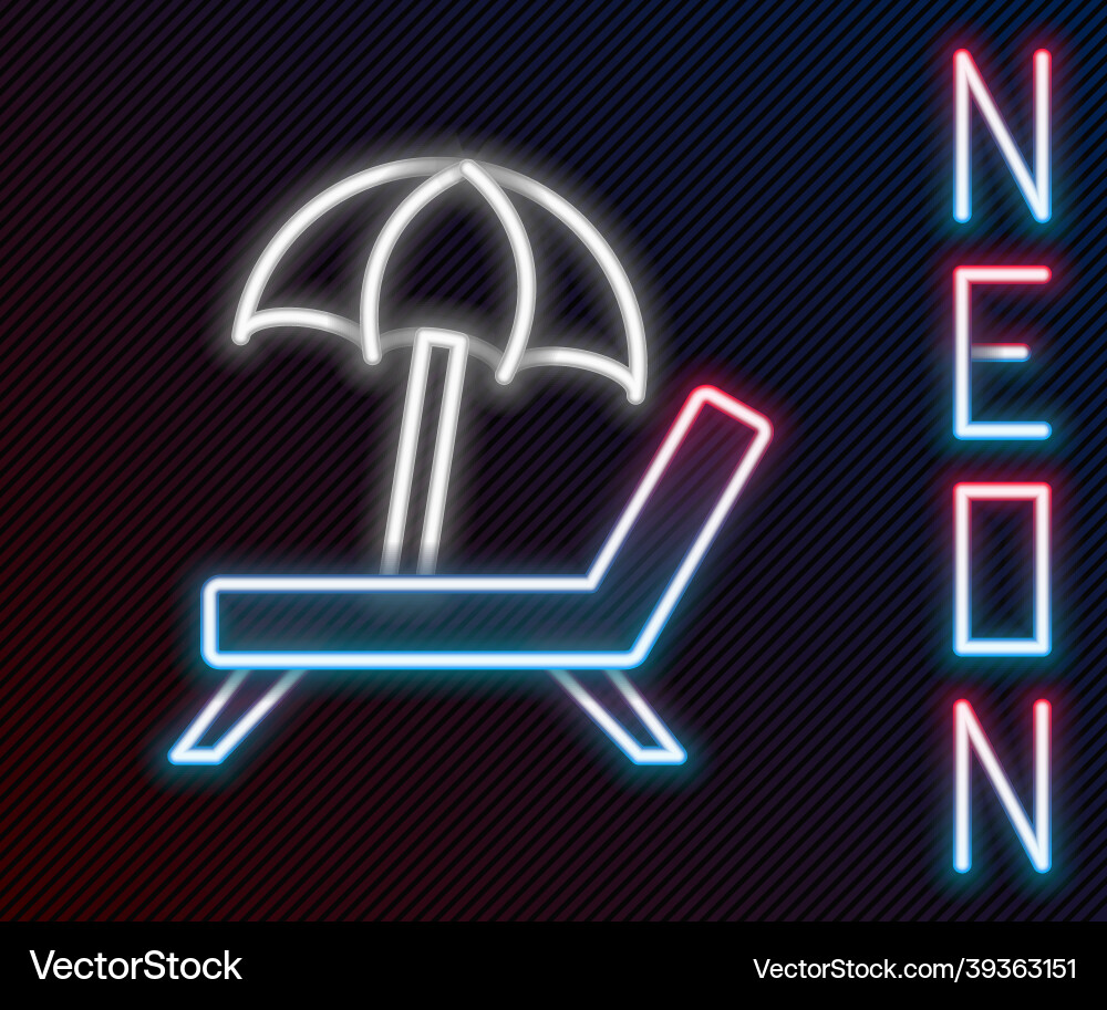 Glowing neon line sunbed icon isolated on black Vector Image