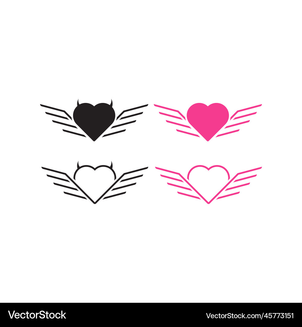 Heart and wing angel and devil simple icon logo Vector Image