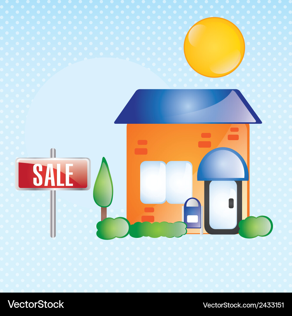 Home for sale over blue background Royalty Free Vector Image