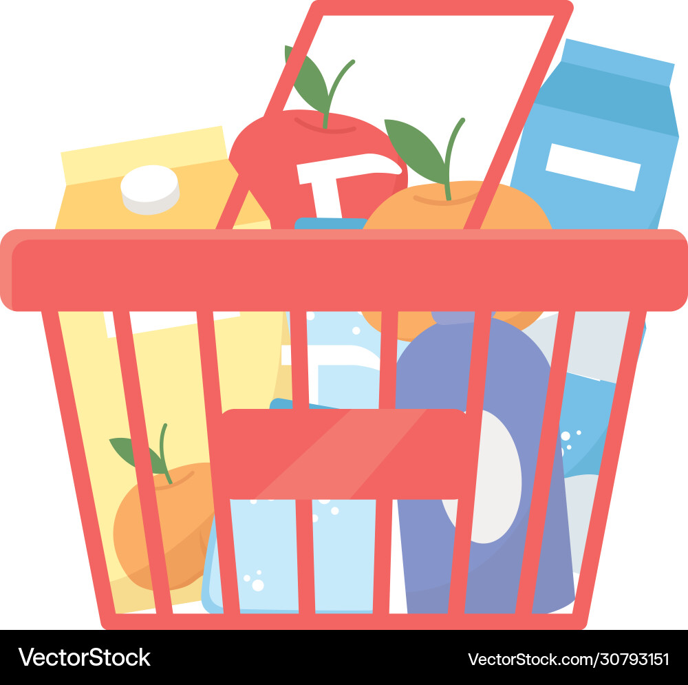 Isolated shopping basket with products Royalty Free Vector