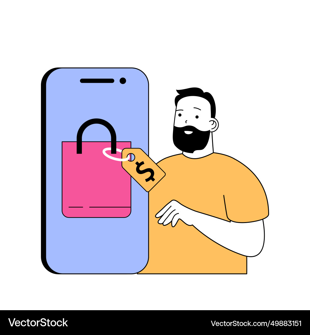 Mobile commerce concept with cartoon people in Vector Image