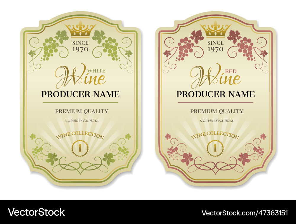 Wine labels set of two labels for Royalty Free Vector Image