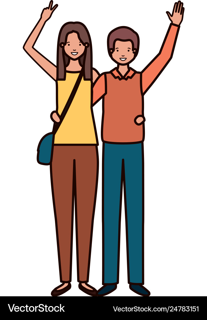 Young couple with hands up avatar character Vector Image