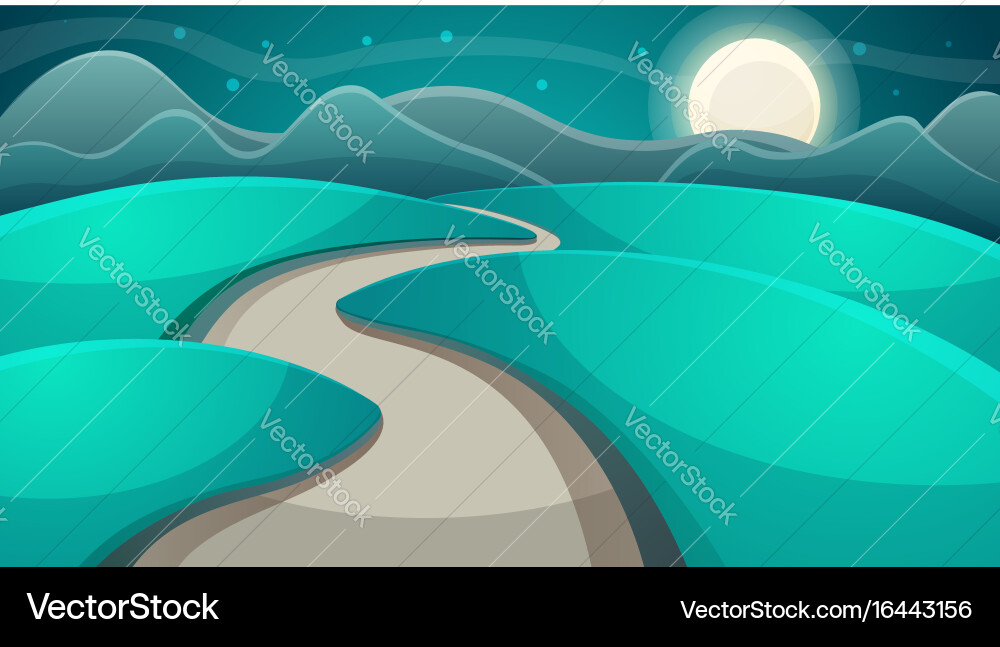 Cartoon night landscape moon and cloud Royalty Free Vector