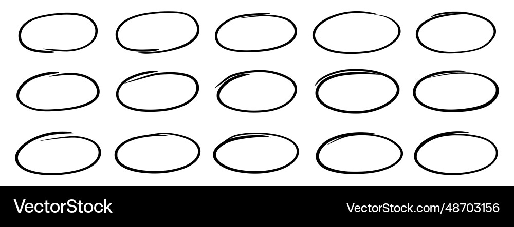 Drawn pen line oval set hand marker stroke Vector Image