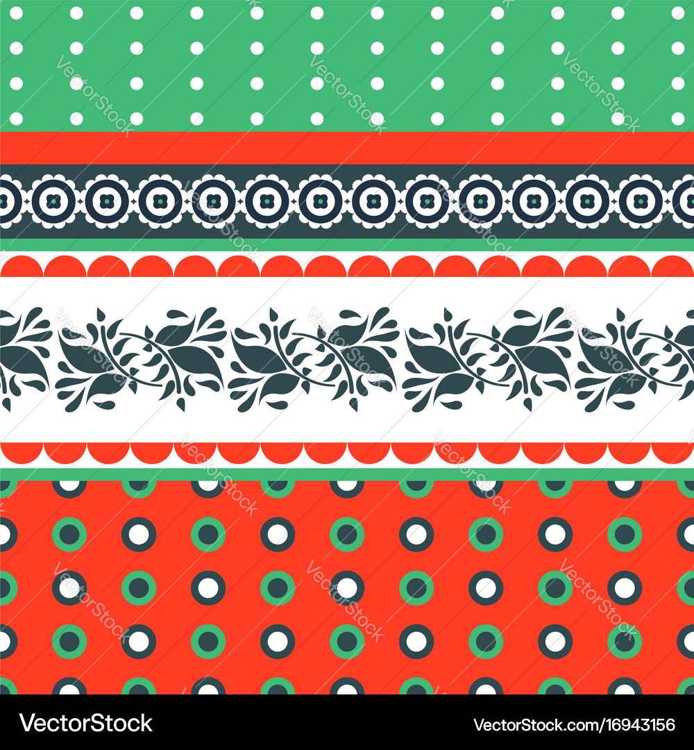 Folk floral red and green seamless pattern Vector Image