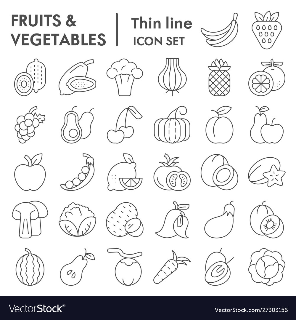 Fruits and vegetables thin line icon set farm Vector Image