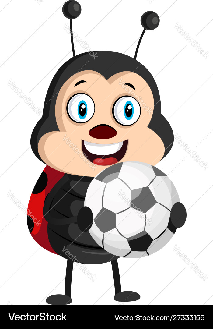 Lady bug with football on white background Vector Image