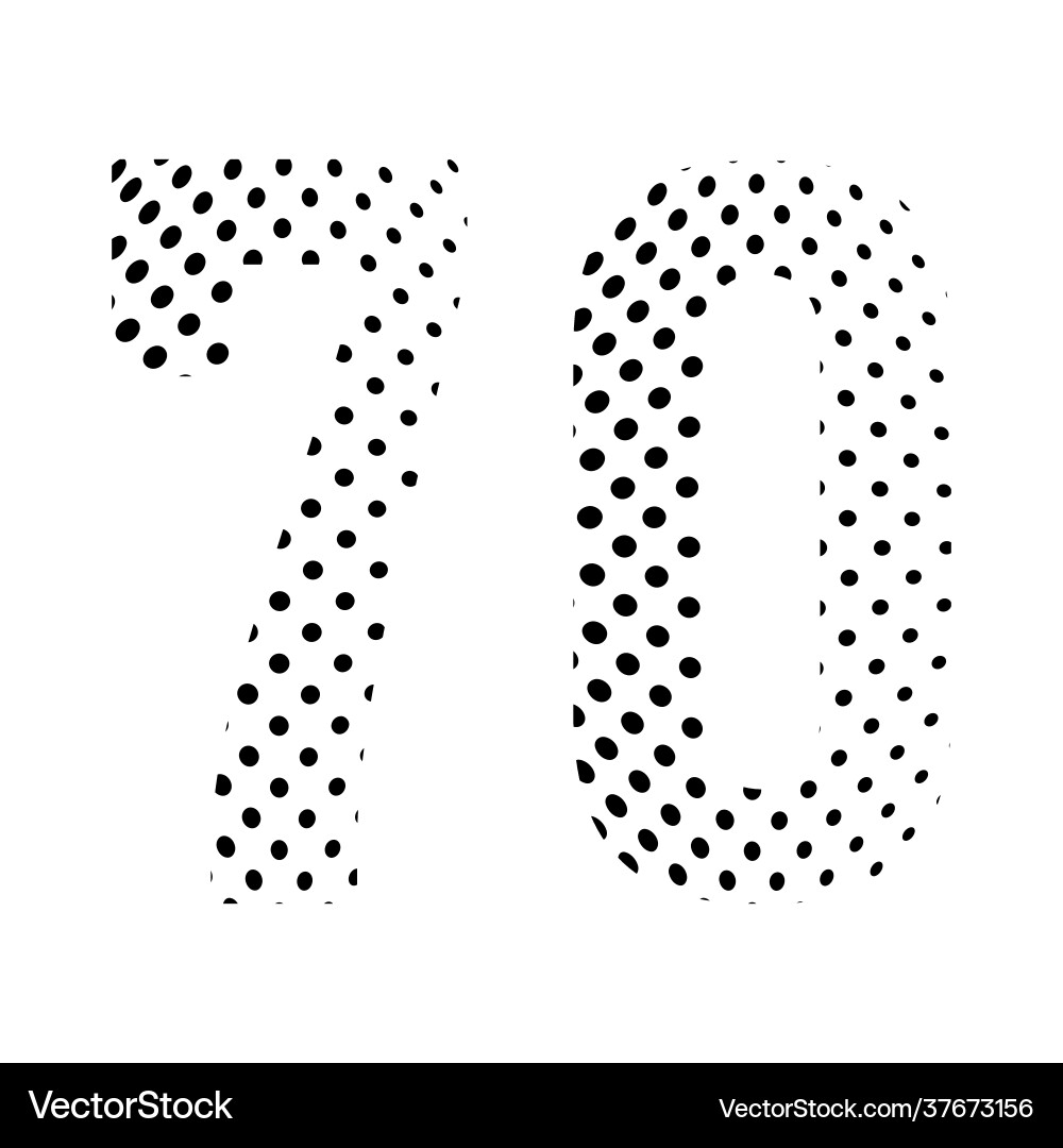 Number seventy 70 in halftone dotted isolated Vector Image