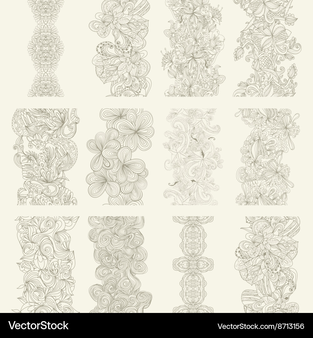 Set of abstract hand-drawn seamless border Vector Image
