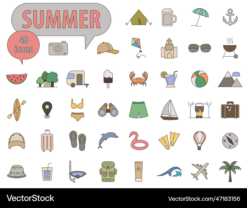 Summer icon bright multicolored icons circled Vector Image