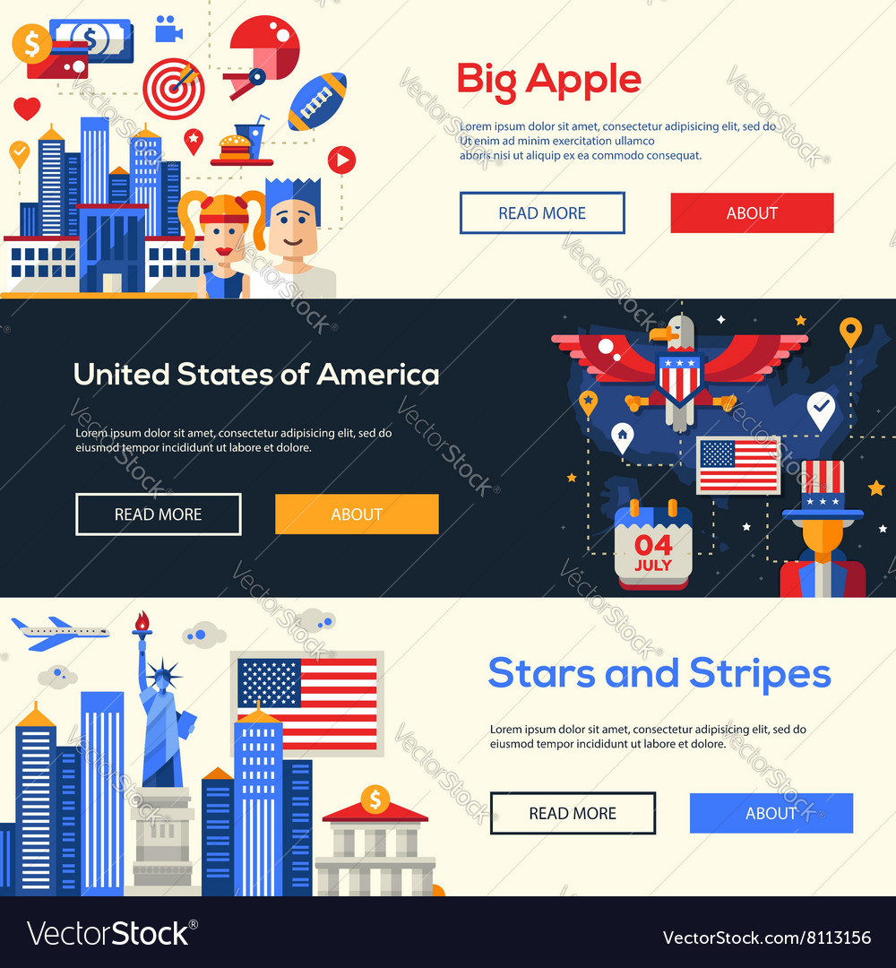 Traveling to the usa website headers banners set Vector Image