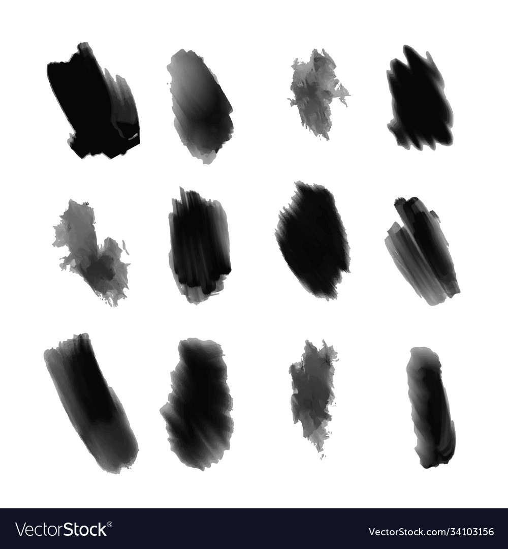 Watercolor brush strokes set black paint ink Vector Image