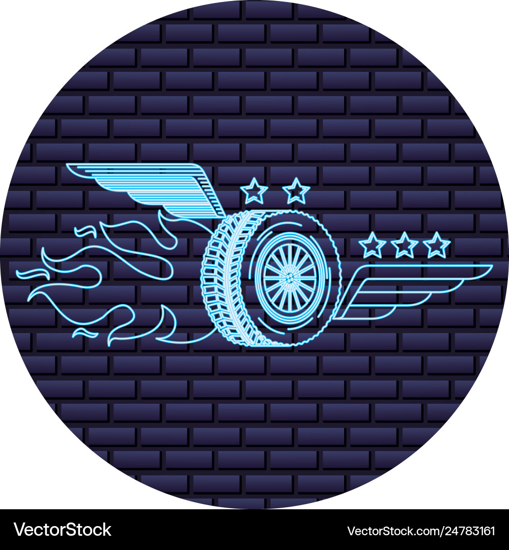 Auto service wheel car wings flame fire emblem Vector Image