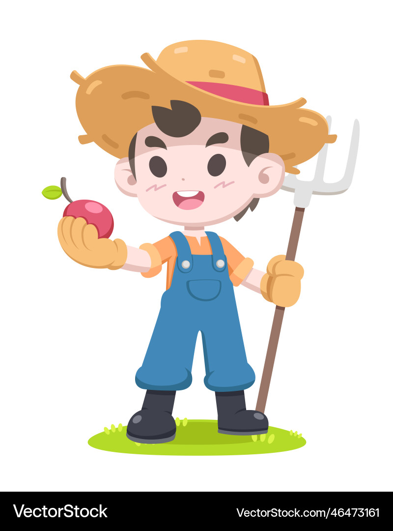Cute style farmer boy cartoon Royalty Free Vector Image