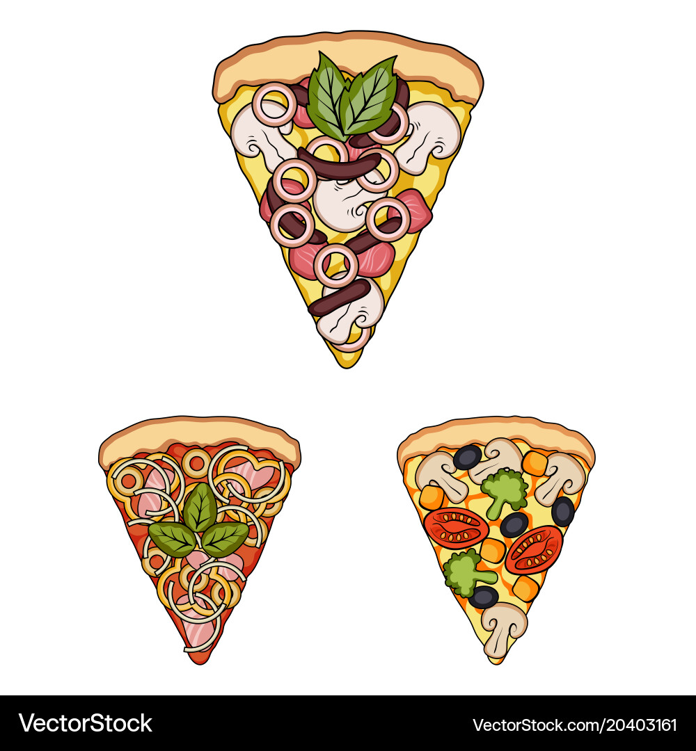 Different pizza cartoon icons in set collection Vector Image