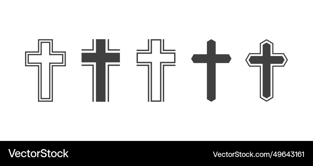 Flat black christian cross icons set Royalty Free Vector