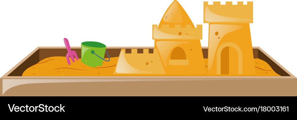 Sandbox with sandcastle and bucket Royalty Free Vector Image